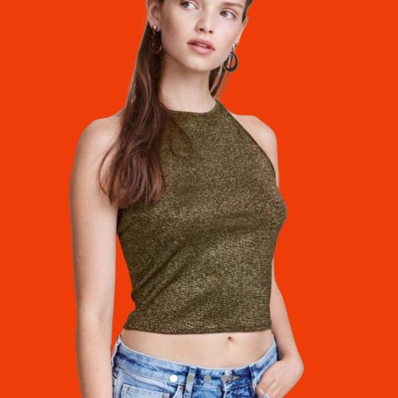 H&M | Tops | Hm Gold Cropped Halter Top | Poshmark